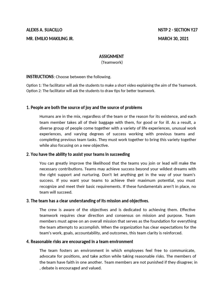 Assignment - Teamwork | PDF | Creativity | Communication