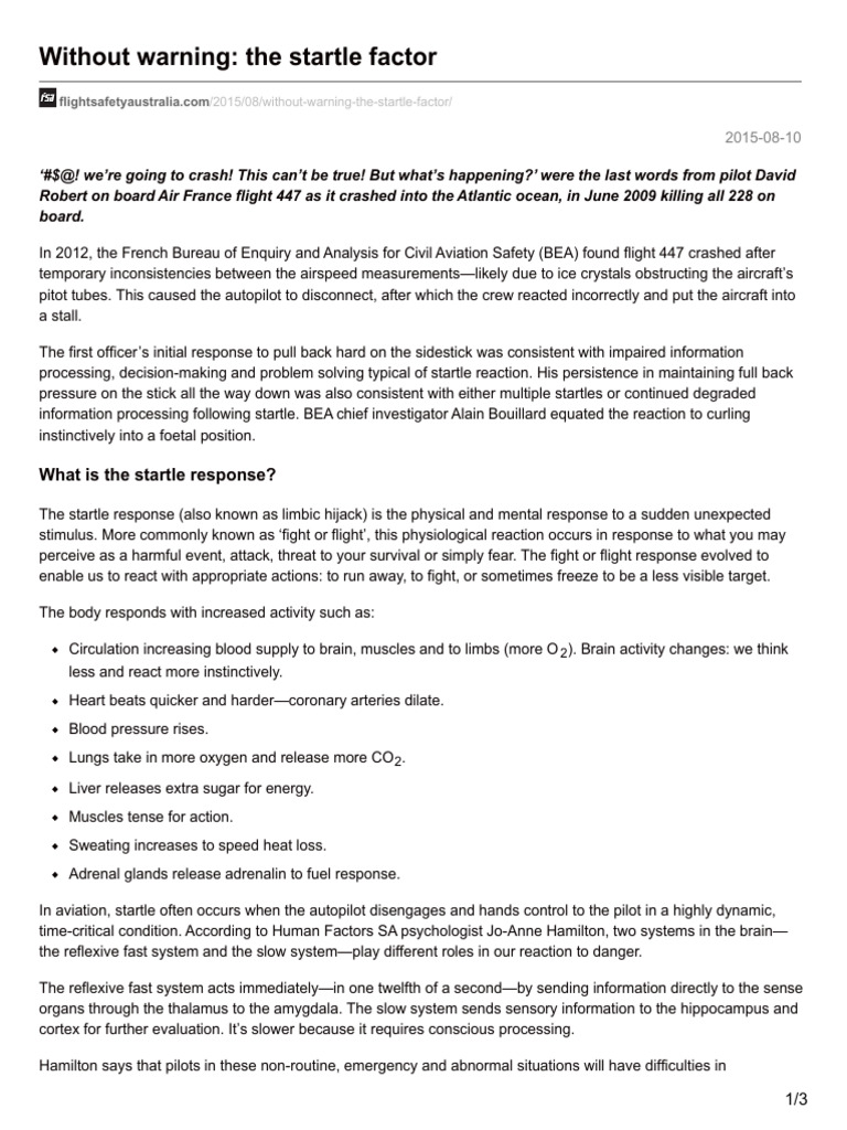 Without Warning - The Startle Factor | PDF | Aviation