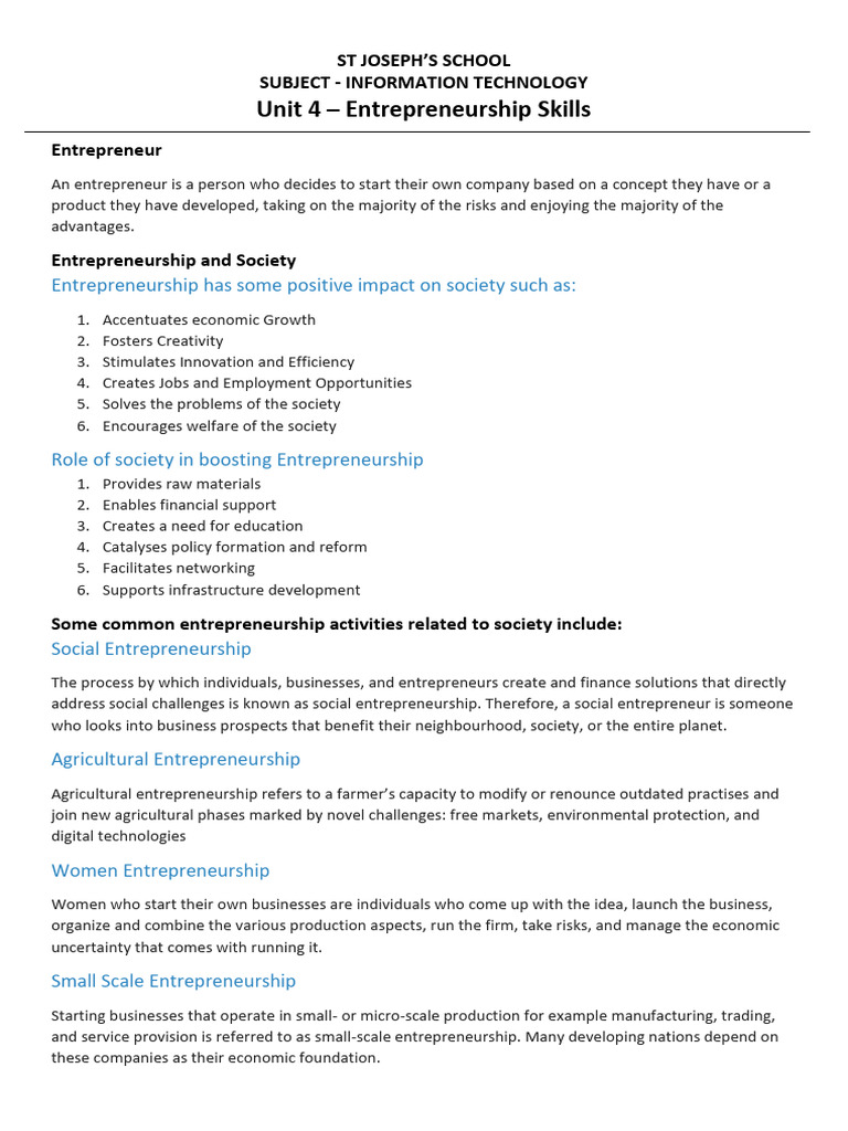 Entrepreneurship Notes | PDF | Entrepreneurship | Social Entrepreneurship