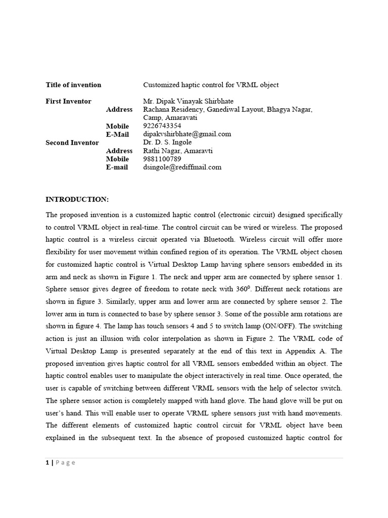 Customized Haptic Control For VRML Object | PDF | Accelerometer | Microcontroller