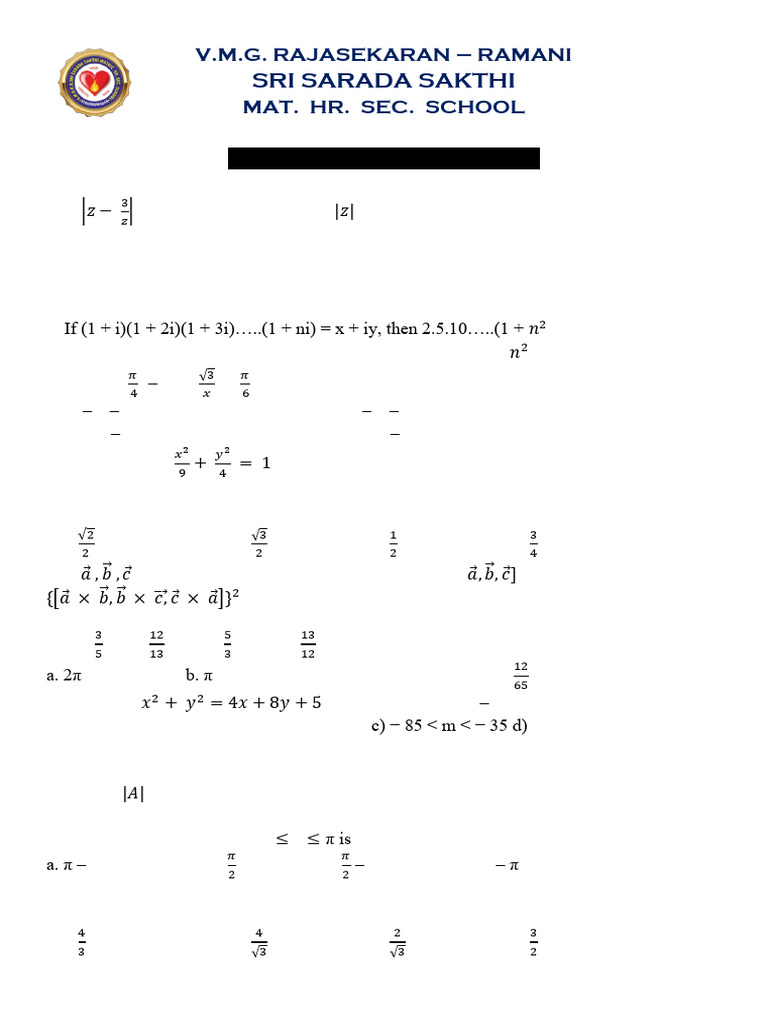 12th Maths EM Book Back 1 Mark Questions Shuffle Order English Medium ...