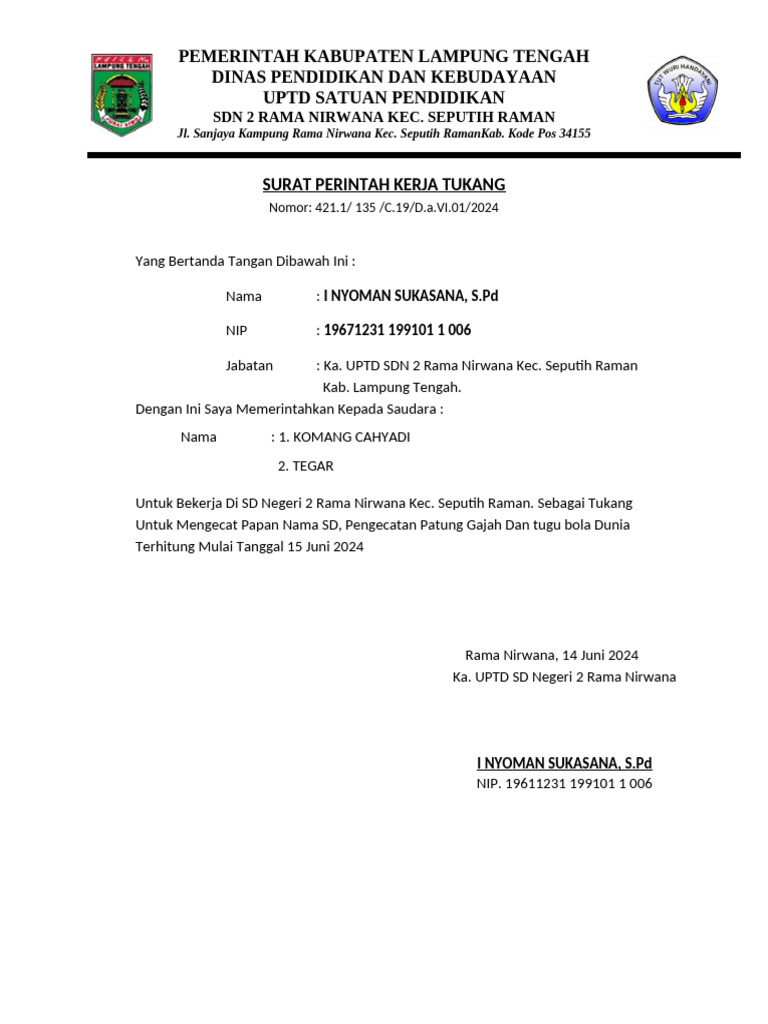 Surat Perintah Kerja Tukang | PDF