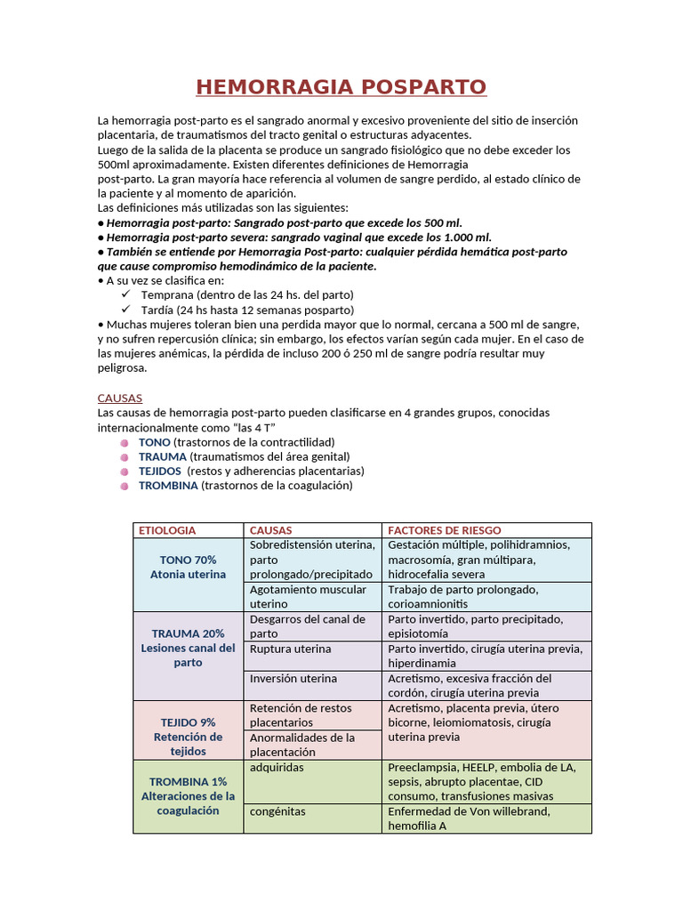 Hemorragia Posparto: Causas y Manejo | PDF | Parto | Especialidades Medicas