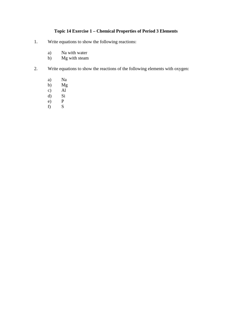 Period 3 Elements Chemical Reactions | PDF