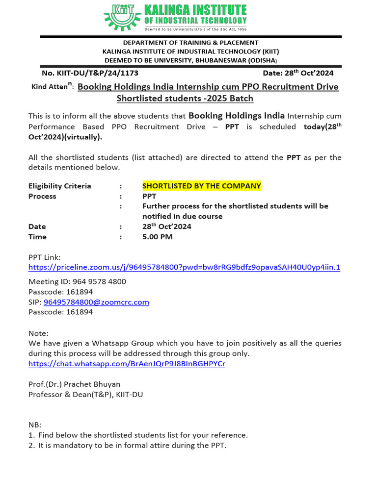 Booking Holdings India Internship Drive | PDF | Engineering | Computer ...