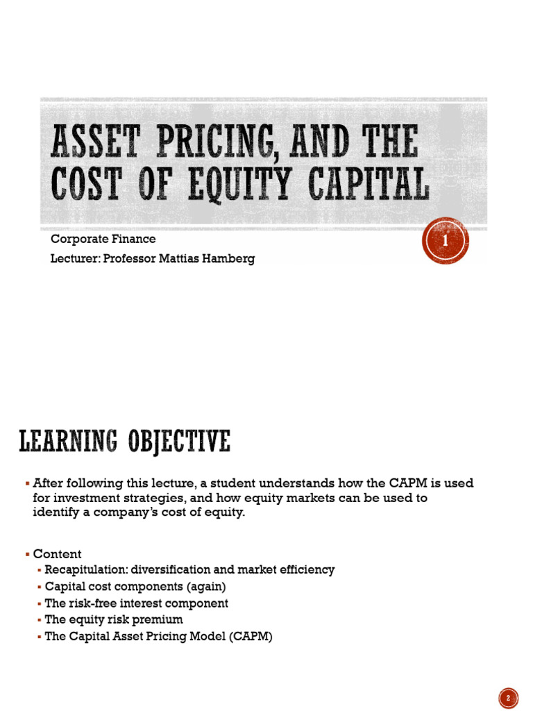 KSE CorpFin - L4. Asset Pricing | PDF | Financial Risk | Capital Asset ...