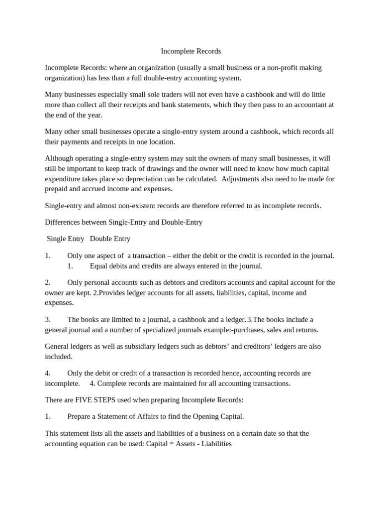 LECTURE - NOTES-incomplete Records | PDF | Debits And Credits ...