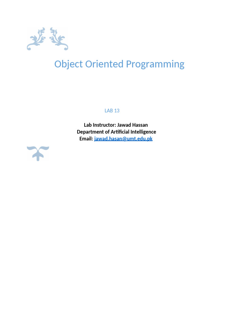 LAB MANUAL13 M Taha Majeed I198 | PDF | Method (Computer Programming) | Inheritance (Object ...