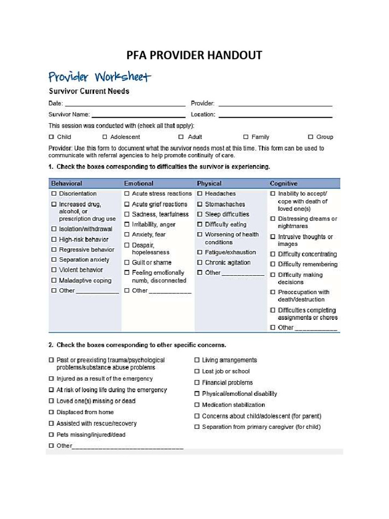 Handout - PFA Provider | PDF | Psychological Trauma | Psychology
