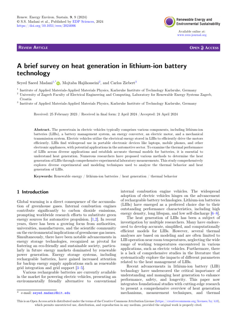 A Brief Survey On Heat Generation in Lithium-Ion Battery Technology ...
