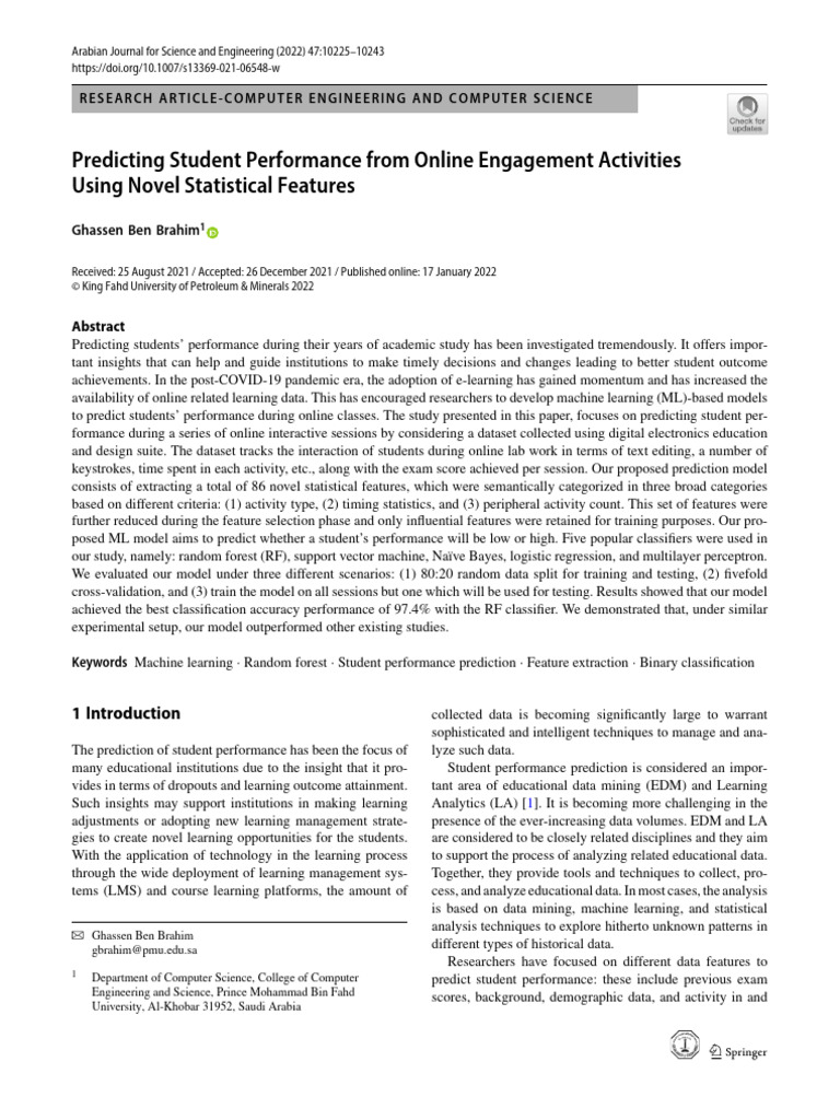 Predicting Student Performance From Online Engagement Activities Using Novel Statistical ...