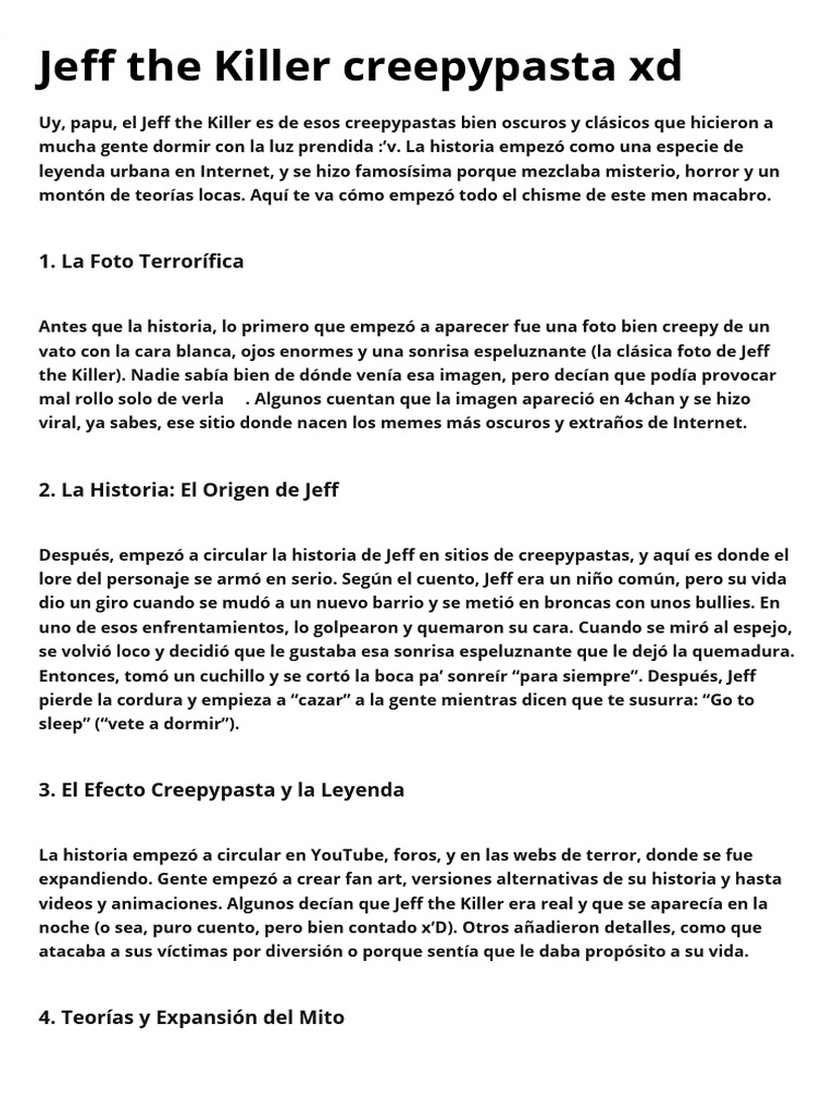 Jeff The Killer Creepypasta XD | PDF
