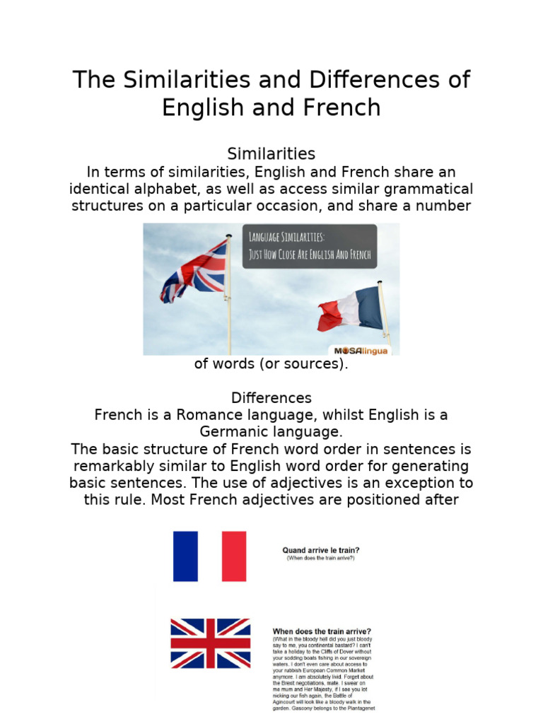 English vs. French: Key Similarities & Differences | PDF | Foreign ...