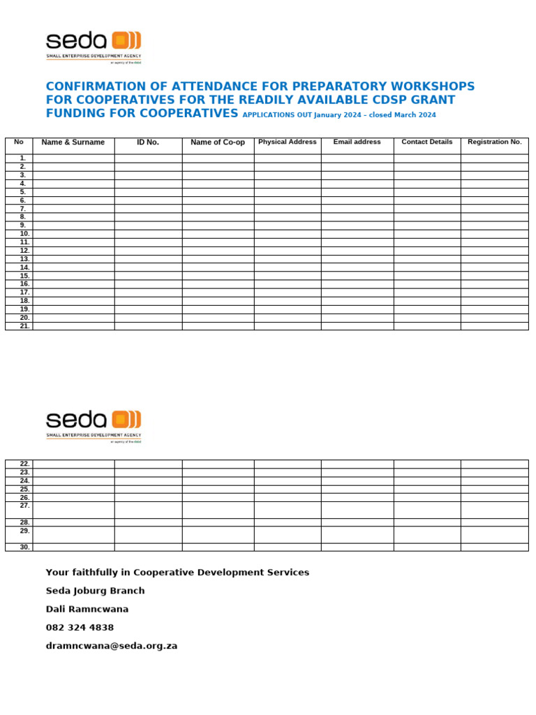 Confirmation of Attendance - CDSP Preparatory Workshops - Open January - Closed March 2023 | PDF ...