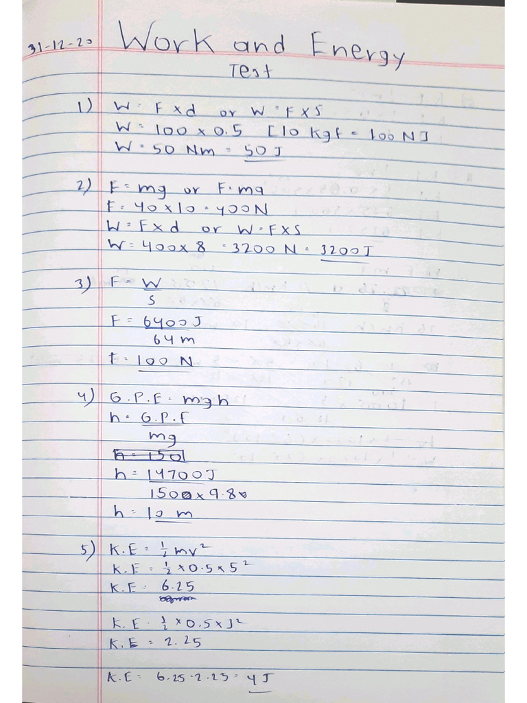 Work and Energy Test | PDF