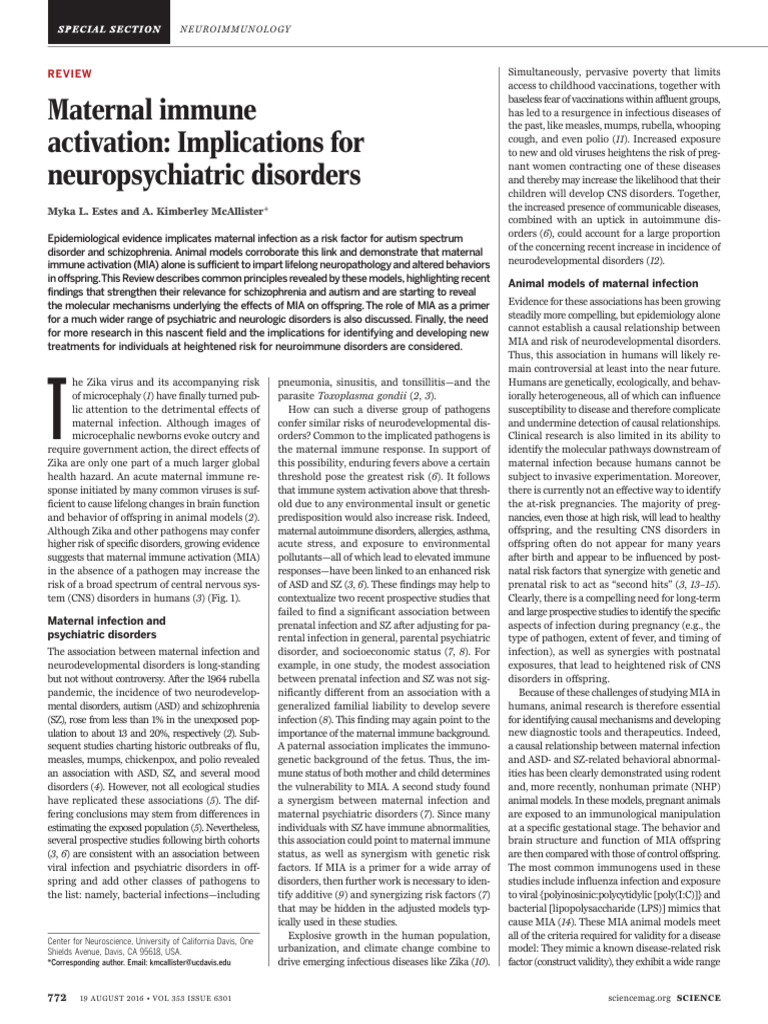 Maternal Immune Activation Implications For Neuropsychiatric Disorders ...