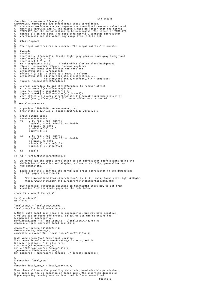Function Normxcorr2 | PDF | Matrix (Mathematics) | Signal Processing