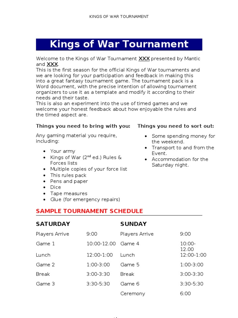 KOW Tournament Pack | PDF | Games & Activities | History