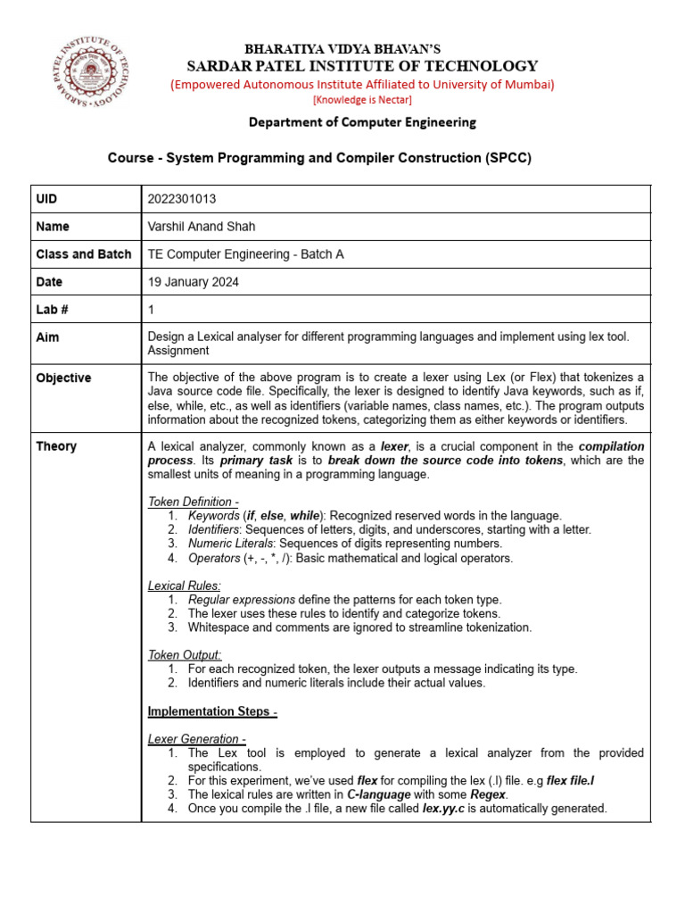 Varshil Shah Exp 1 | PDF | Reserved Word | Computer Programming