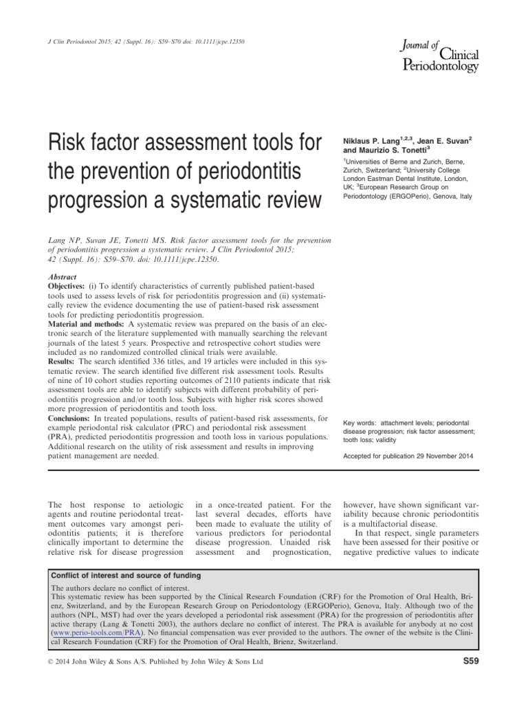 J Clinic Periodontology - 2014 - Lang - Risk Factor Assessment Tools ...