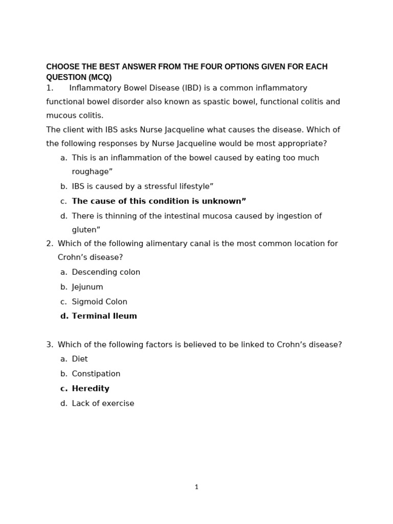 100 MCQs AND ANSWER PAPER 2-1 | PDF | Inflammatory Bowel Disease ...