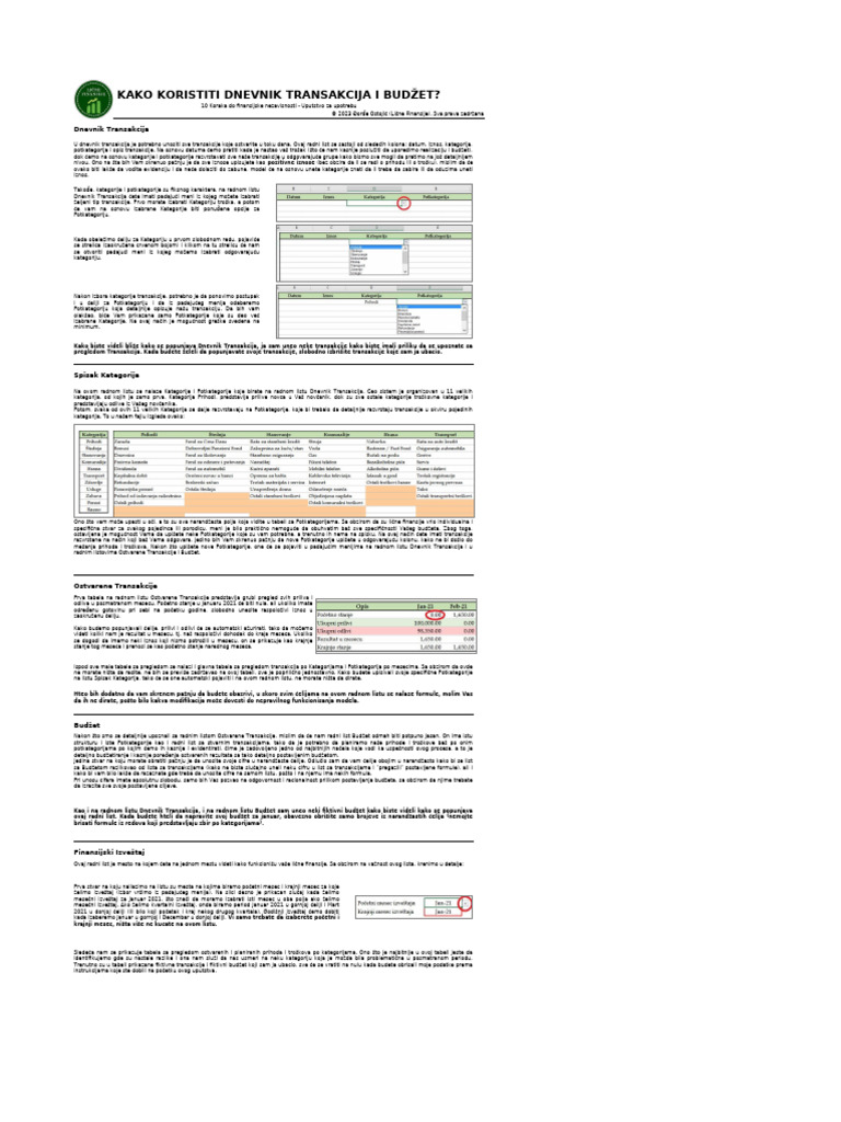 Dnevnik Transakcija I Budzet v4.1 | PDF
