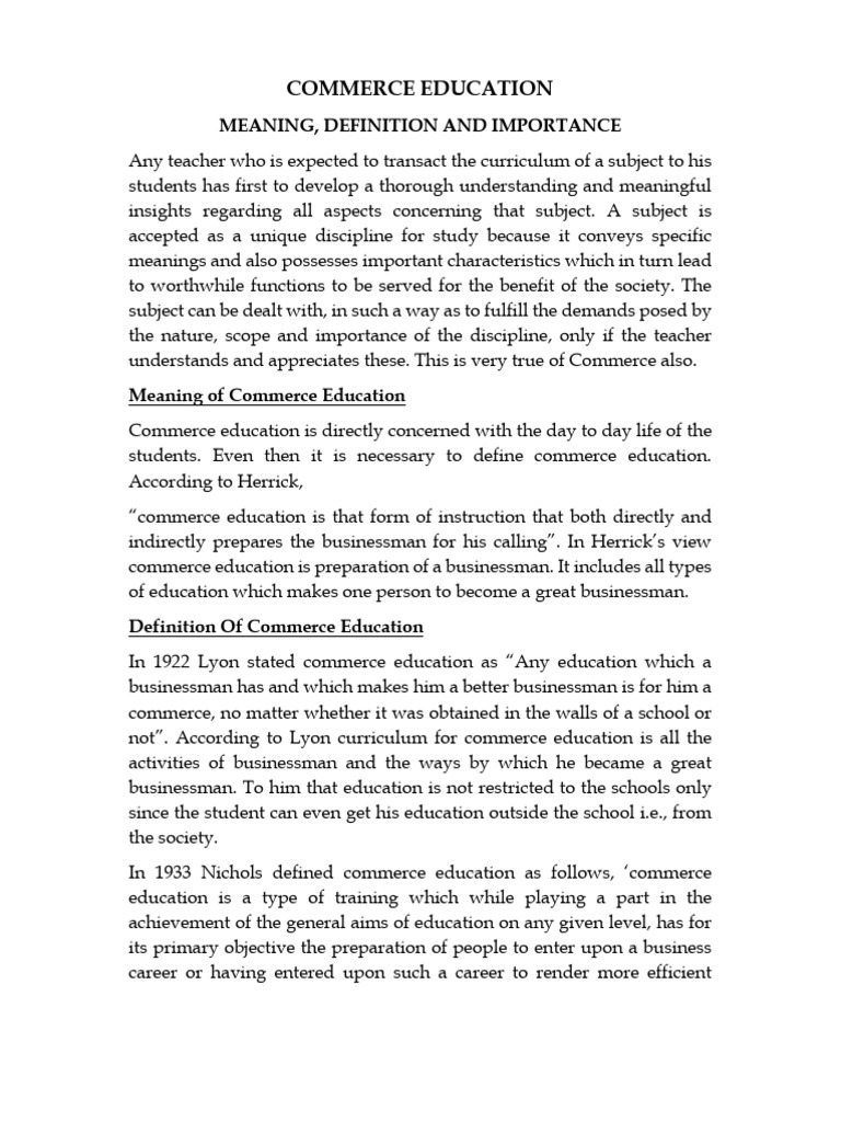 Commerce Education Meaning Defintion and Importance | PDF | Bookkeeping ...