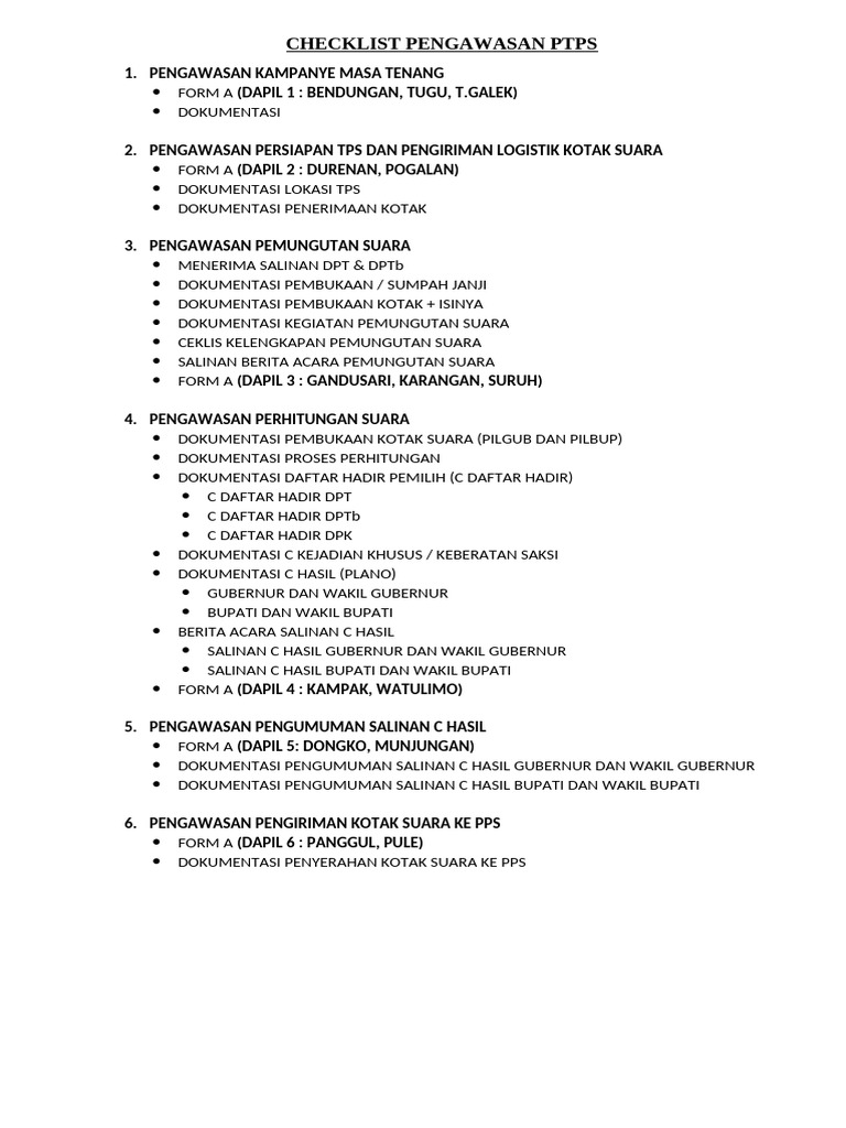 Checklist Pengawasan Ptps | PDF | Kajian Bahasa Asing