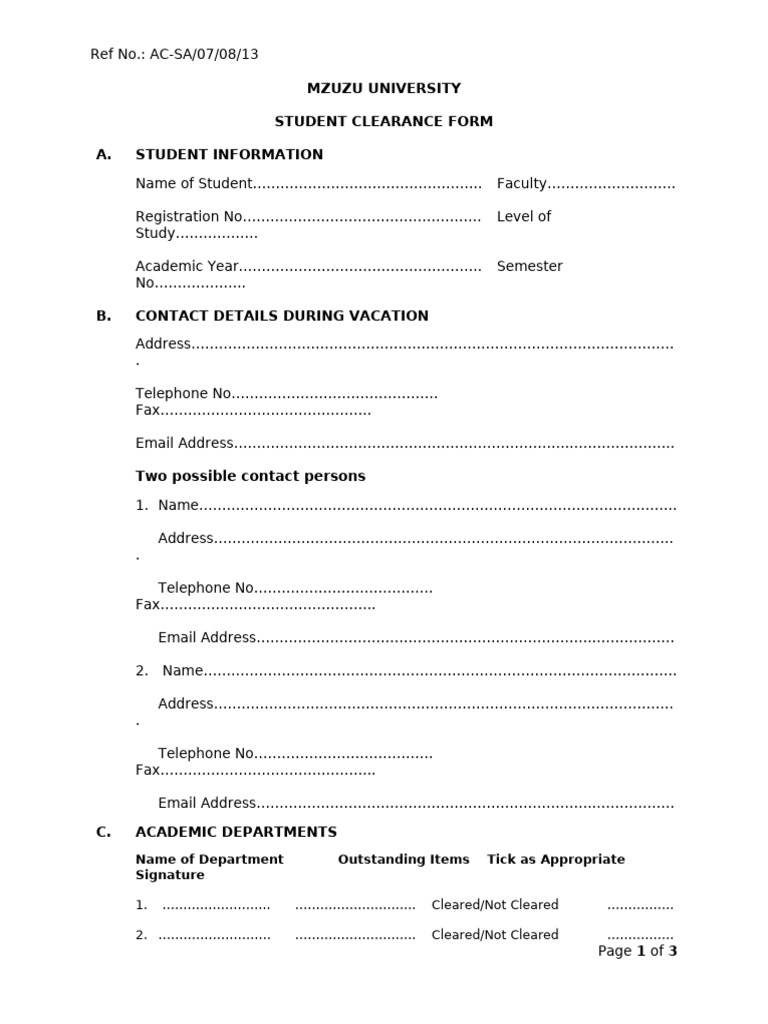 Students Clearance Form | PDF