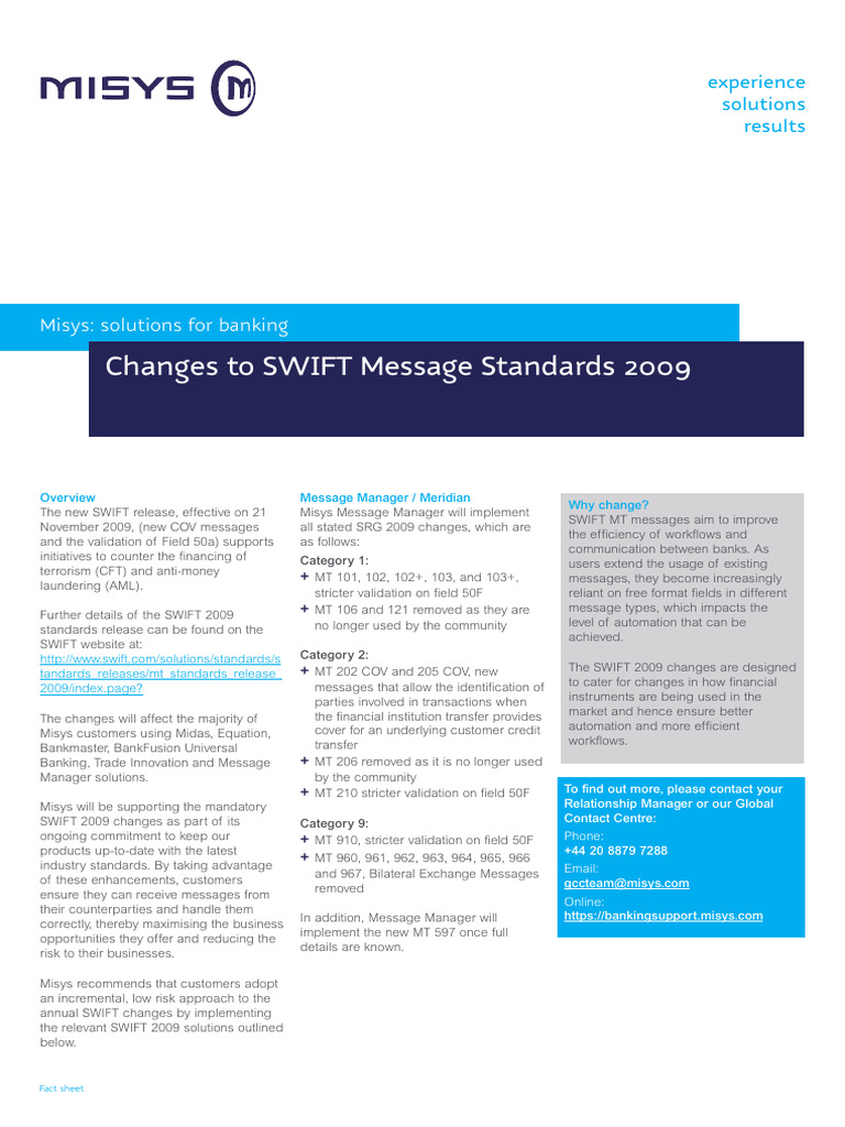 SWIFT 2009 Standards Changes Overview | PDF