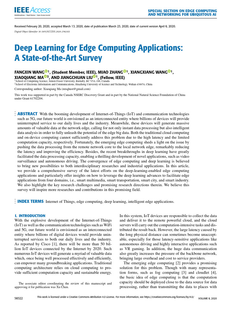Deep Learning For Edge Computing Applications A State-Of-The-Art Survey ...