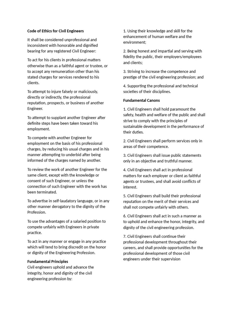 Code of Ethics For Civil Engineers | PDF | Engineer | Employment
