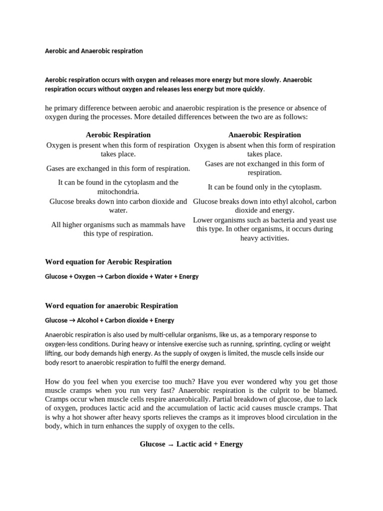 Aerobic and Anaerobic Respiration Notes | PDF | Cellular Respiration ...