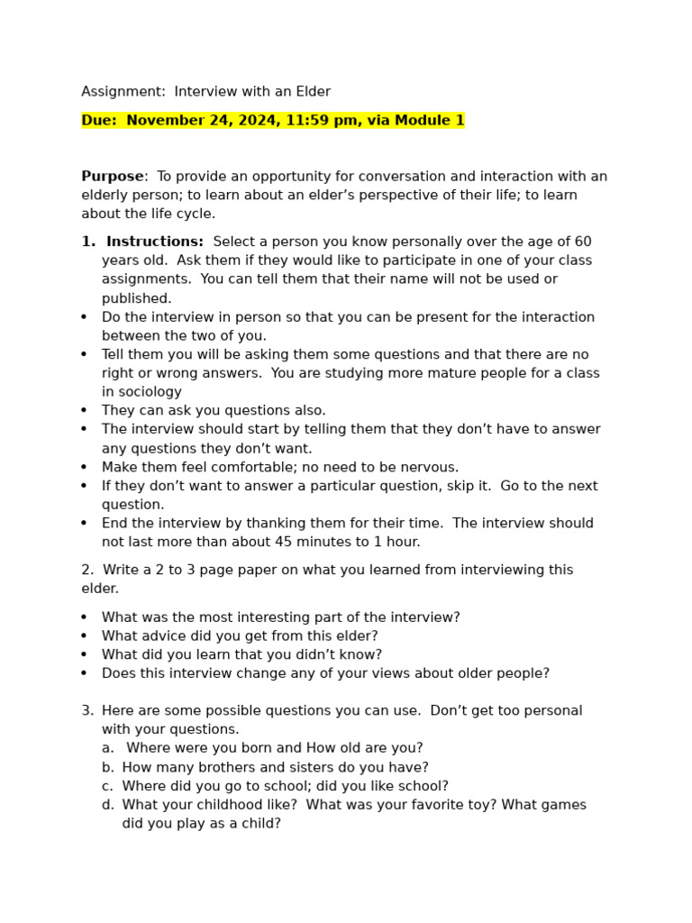 Elder Interview 1 | PDF