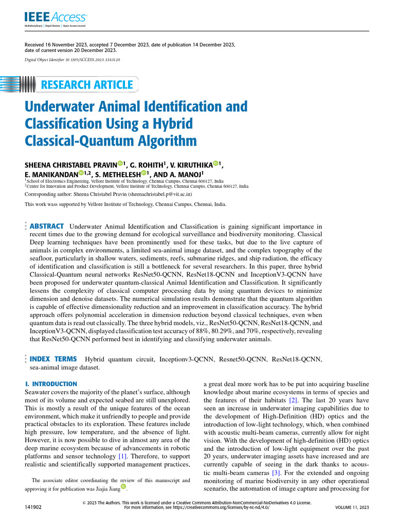 Underwater Animal Identification and Classification Using A Hybrid Classical-Quantum Algorithm ...