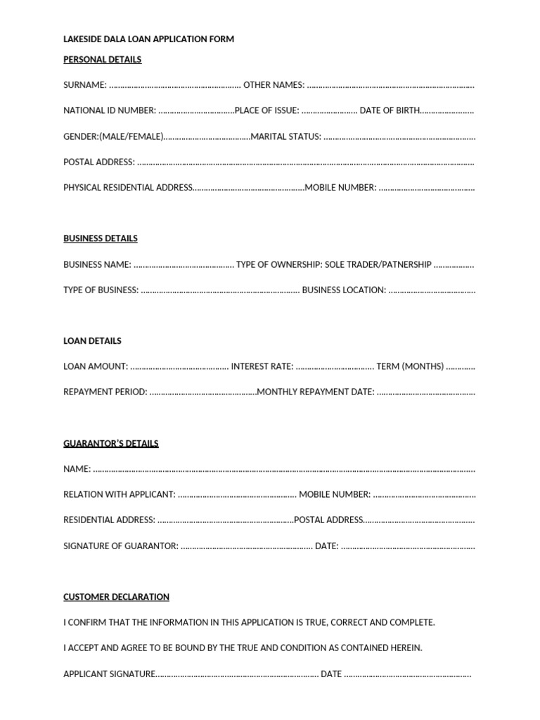Lakeside Dala Loan Application Form | PDF