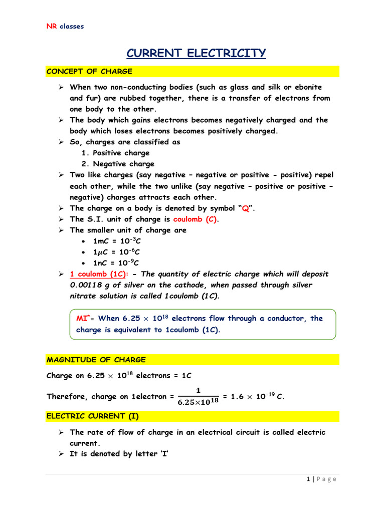 Current Electricity 10 Pdf Electrical Resistivity And Conductivity