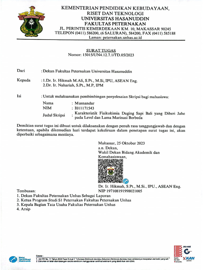 Surat Tugas Proposal Musnandar I011171543 | PDF