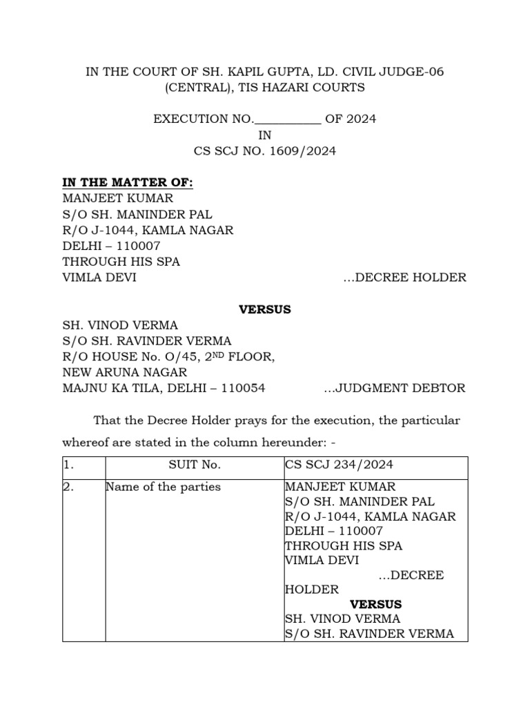 Execution Petition Format 1729380245 | PDF | Affidavit | Judiciaries