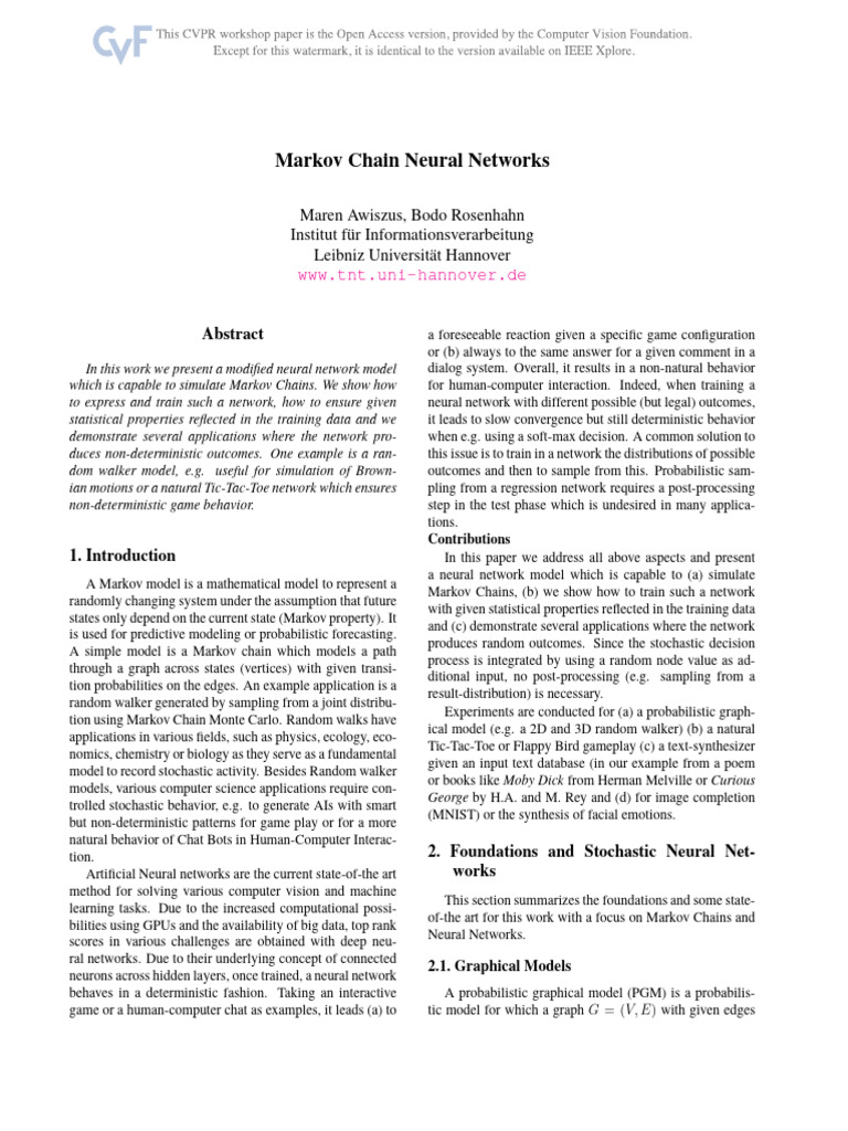 Awiszus Markov Chain Neural CVPR 2018 Paper | PDF | Artificial Neural Network | Markov Chain