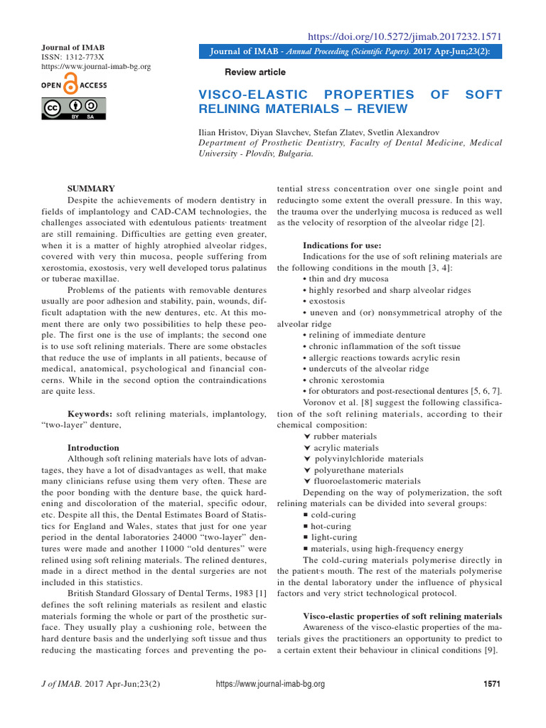 Visco-Elastic Properties of Soft | PDF | Dental Implant | Dentures