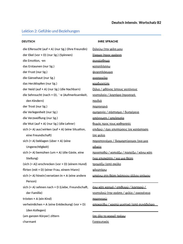 Deutsch Intensiv B2 Wortliste L2 | PDF