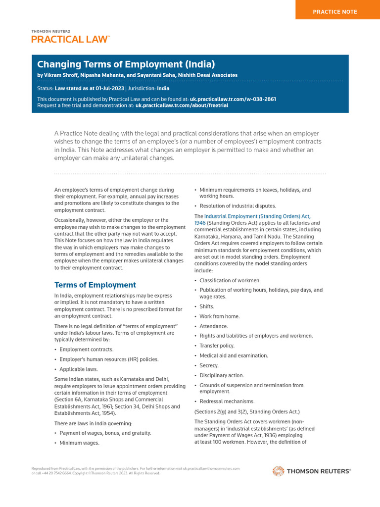 Changing Terms of Employment (India) | PDF | Employment | Trade Union