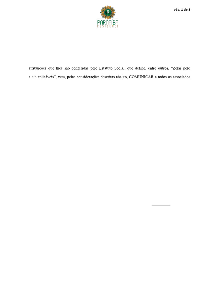 075.2024 COMUNICADO GERAL Parnaiba Residence | PDF