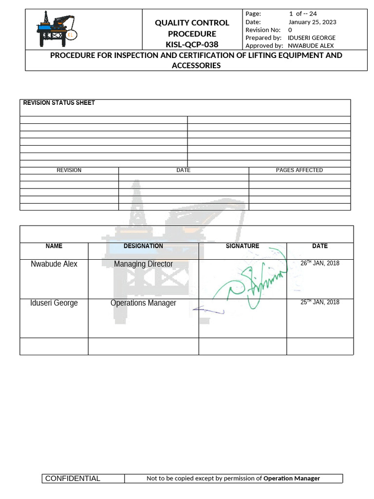 Method Statement Lifting Equipment Inspection Procedures | PDF | Screw ...