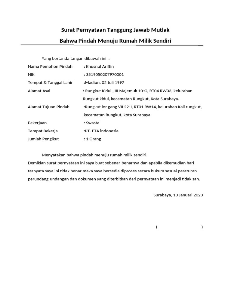 Surat Pernyataan Tanggung Jawab Mutlak | PDF | Hukum