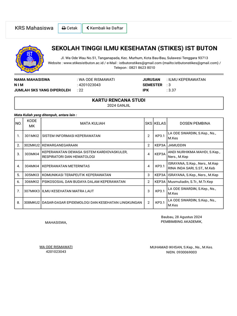 KRS Mahasiswa Sem. 3 | PDF