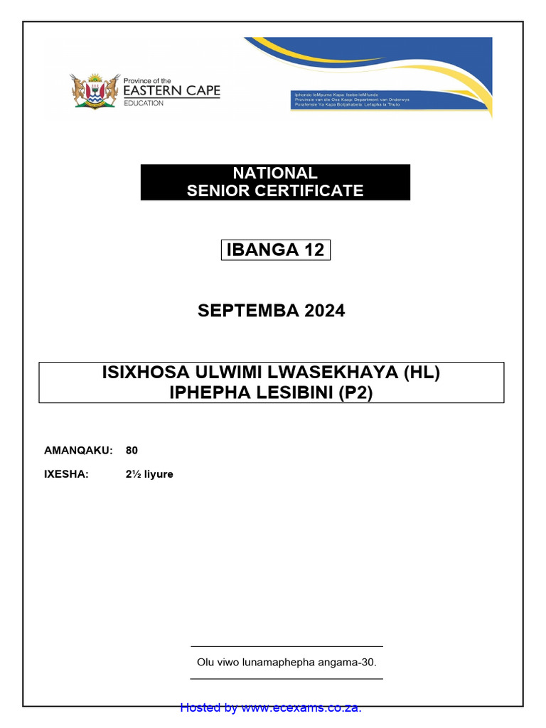 Isixhosa HL p2 Gr12 QP Sept2024 - Watermark | PDF Isixhosa HL p2 Gr12 QP Sept2024 - Watermark | PDF
