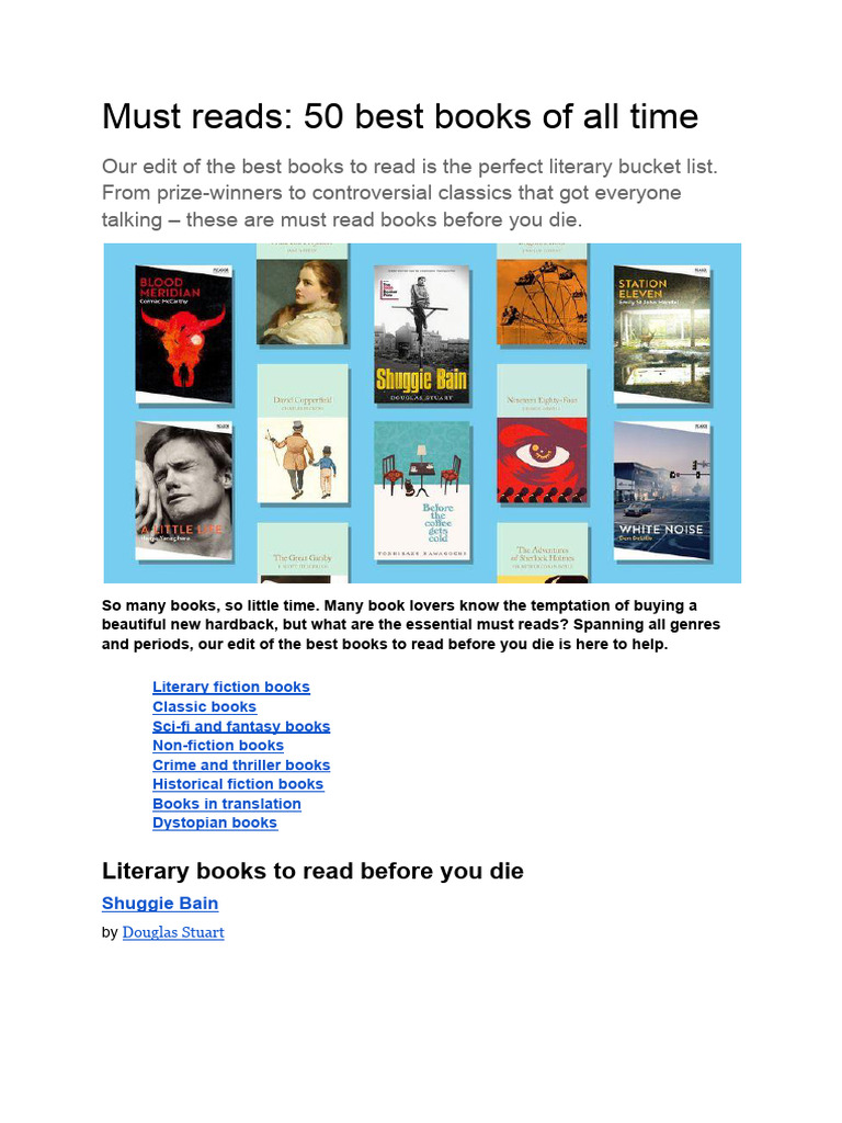 Must Reads: 50 Best Books of All Time | PDF | Middlemarch | Pride And ...