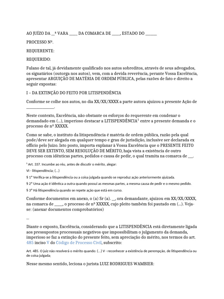Arguição de Litispendência em Processo Judicial | PDF | Preclusão ...
